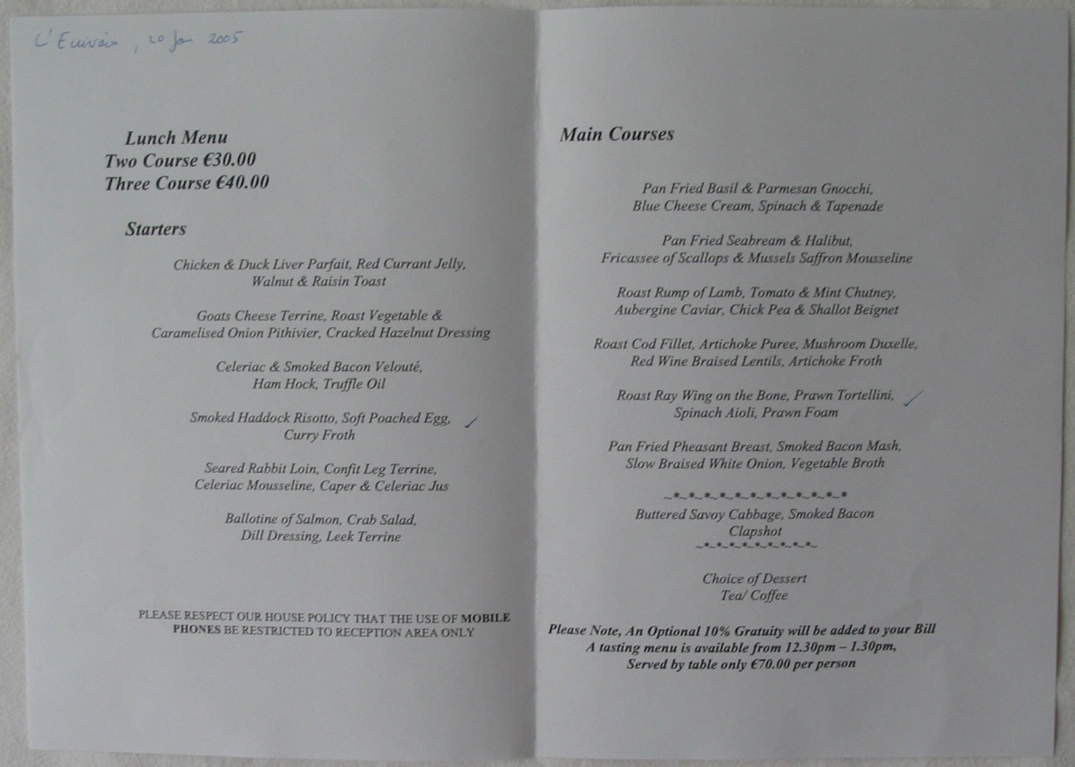 Restaurant menu collection [E-H]